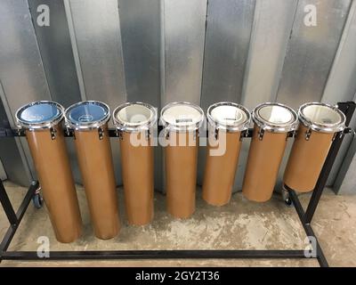 Boobams tubular pitched drums on a tilting frame Stock Photo - Alamy