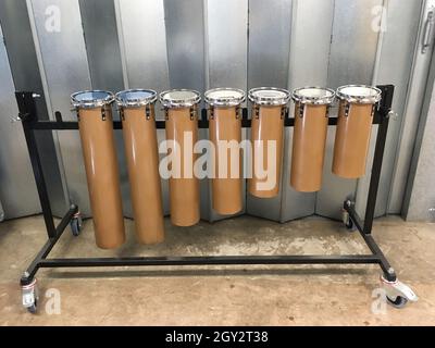Boobams tubular pitched drums on a tilting frame Stock Photo - Alamy