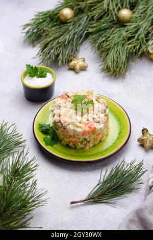 Traditional New year Russian salad Olivier Stock Photo - Alamy