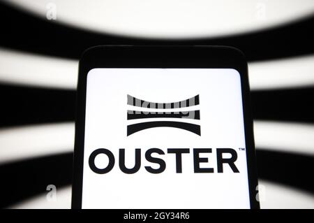 In this photo illustration, the Ouster, Inc. logo is displayed on a ...