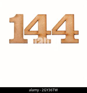 Number 144 in wood, isolated on rustic background Stock Photo - Alamy