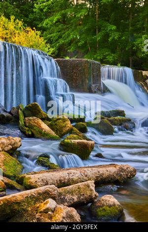 Beautiful landscape with a small river on a cloudy autumn day Stock ...