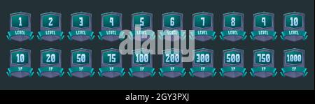Old badges with level number and experience points for game ui design ...