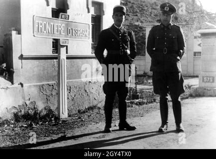 A German border guard guards a border post on the French-Swiss border ...