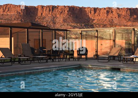 swimming pool at sunset in Capitol Reef National Park in United States ...