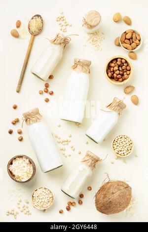 Bottles with different plant milk - soy, almond and oat milk Stock ...