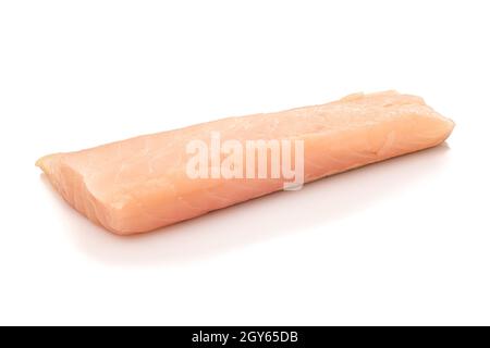Closeup of raw pollack fish loin isolated on a white background Stock ...