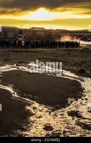Scenery and sunrise of Iceland Geysir. Shooting Location: Iceland ...