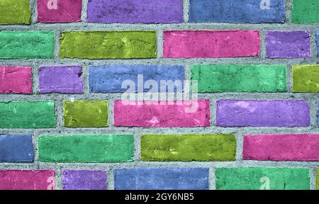 Beautiful rainbow colored bricks on an old vintage wall texture Stock ...