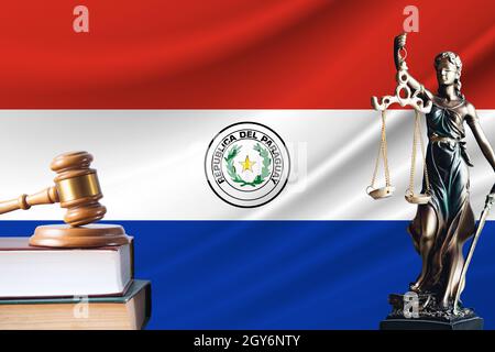 Paraguay flag with statue of lady justice, constitution and judge ...
