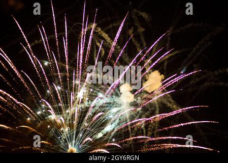 Christmas celebration neon sparkling explosion of fireworks Stock Photo ...