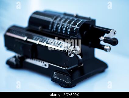 old mechanical manual counting machine for a mathematical calculations ...