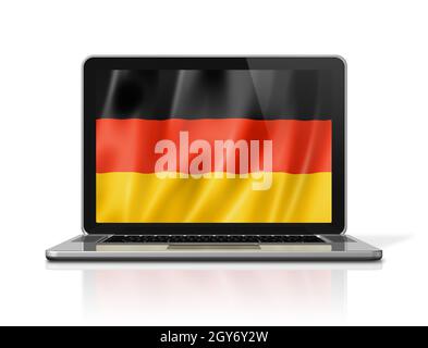 Germany flag on laptop screen isolated on white. 3D illustration render ...