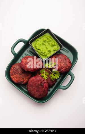 Beet Root Patties or cutlet or tikki served with green chutney Stock ...