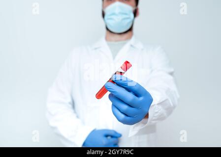 Chemist Presenting Blood Sample, Scientist Analyzing Research Specimen ...
