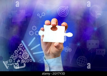 Hand Holding Jigsaw Puzzle Piece Unlocking New Futuristic Technologies ...