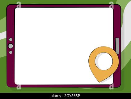 Computer Tablet Drawing With Clear Touch Screen And Location Pin Stock ...