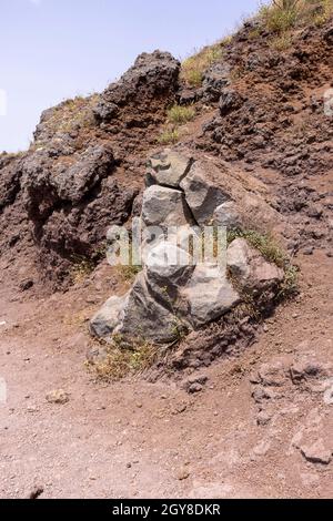 Mountainside of Mount Vesuvius volcano covered with volcanic tuff ...