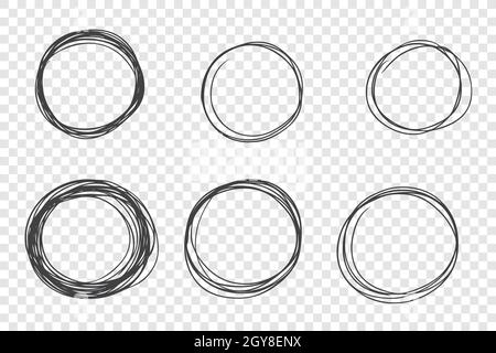 Round chaotic scribble frames set. Empty thin line borders, decorative ...