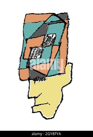 Illustration line drawing of thinker Stock Photo - Alamy