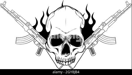 Skull with machine guns AK-47 Stock Photo - Alamy