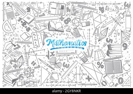 Hand drawn mathematics doodle set. Lettering - Mathematics Stock Photo ...