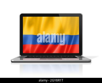Colombia flag on laptop screen isolated on white. 3D illustration ...