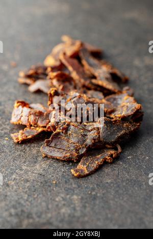 beef jerky on kitchen table Stock Photo - Alamy