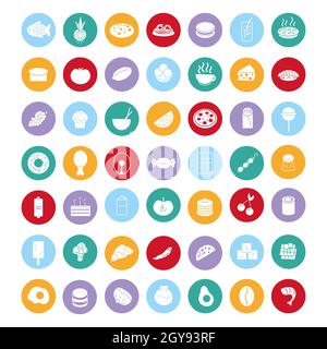 Icons of food, products and dishes of different countries of the world ...