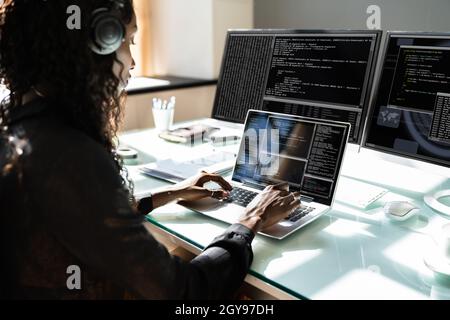 African American Woman Programmer. Girl Coding On Computer Stock Photo ...