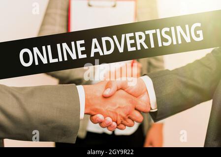 Sign displaying Online Advertising. Business approach uses the Internet ...