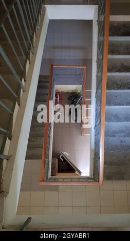 Top view of the staircase of a modern staircase with ceramic tile steps ...