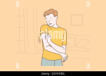 The arm of man with rash on, symptoms of itching, skin allergy Stock ...