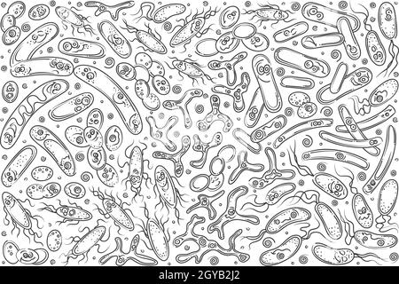 Hand drawn probiotics, useful bacterias. Concept of chemistry, biology ...