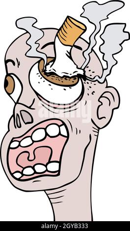 Cartoon smoking face, vector character with cigar in mouth. Self ...