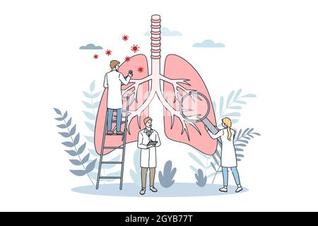 Pulmonology and lungs healthcare concept. Young doctors cartoon ...