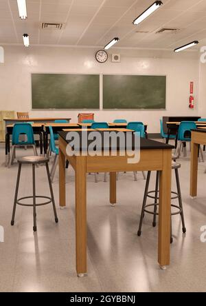 3D illustration classroom of the school without student and teacher ...