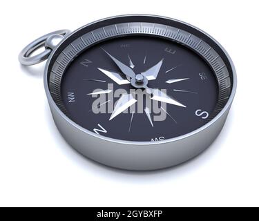 3D render of a Chrome navigational compass Stock Photo - Alamy