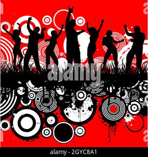 Silhouettes of people dancing on grunge background Stock Photo - Alamy