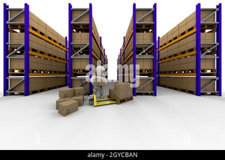 Person stacking boxes in warehouse full of racking Stock Photo - Alamy