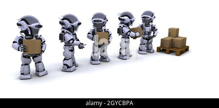 3D render of a robots moving shipping boxes Stock Photo - Alamy