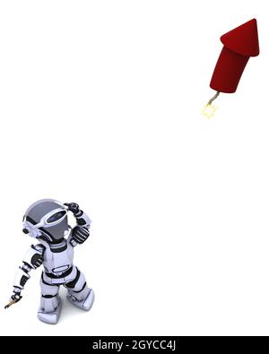 3D Render of a Robot lighting a firework Stock Photo - Alamy