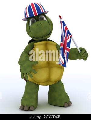 3D render of Tortoise with Union Jack Flag Stock Photo - Alamy