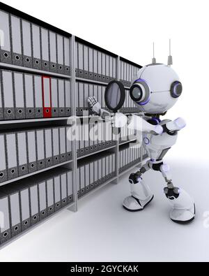 3D Render of an Robot with folder and documents Stock Photo - Alamy