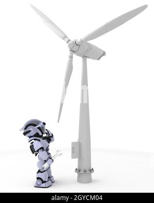 3D Render of a Robot with wind turbine Stock Photo - Alamy