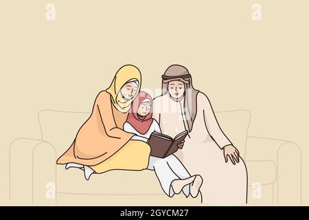 Muslim father and son praying together, indoors Stock Photo - Alamy