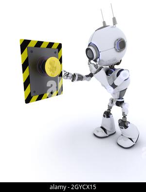 3D Render of a Robot pushing a button Stock Photo - Alamy
