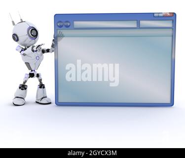 3D Render of a Robot with computer window Stock Photo - Alamy