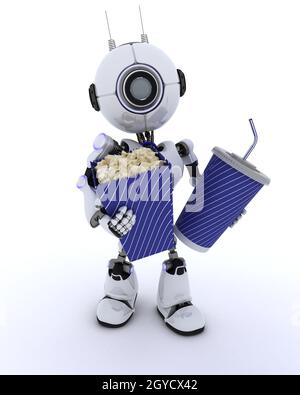 3D Render of a Robot with popcorn Stock Photo - Alamy
