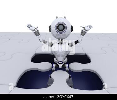 3D Render of a Robot with jigsaw puzzle Stock Photo - Alamy